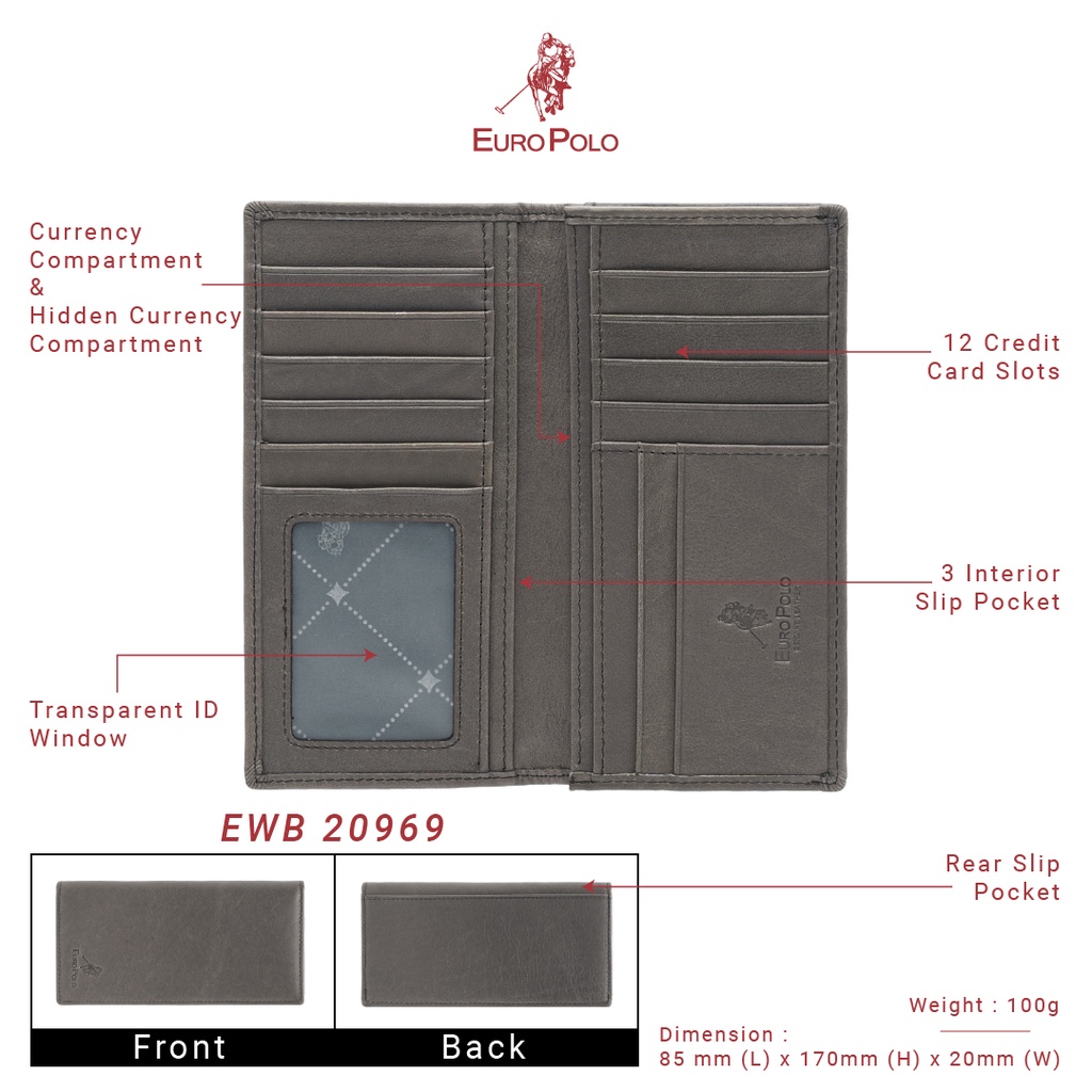 Euro Polo Men's Top Grain Leather Bi-Fold Long Wallet Colourful Long ...