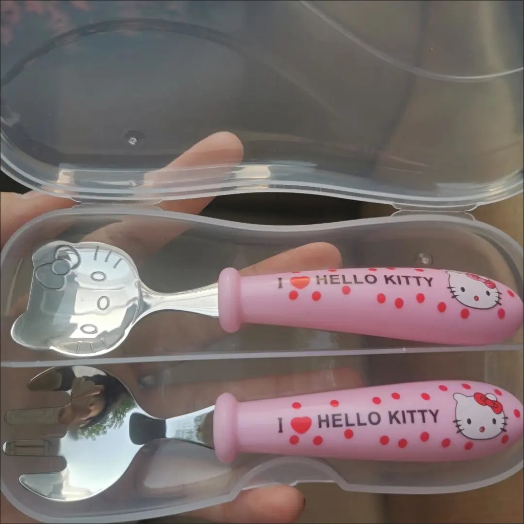 Cute Cartoon KT Cat Hello Kitty Spoon Fork Tableware Set Girl Student ...