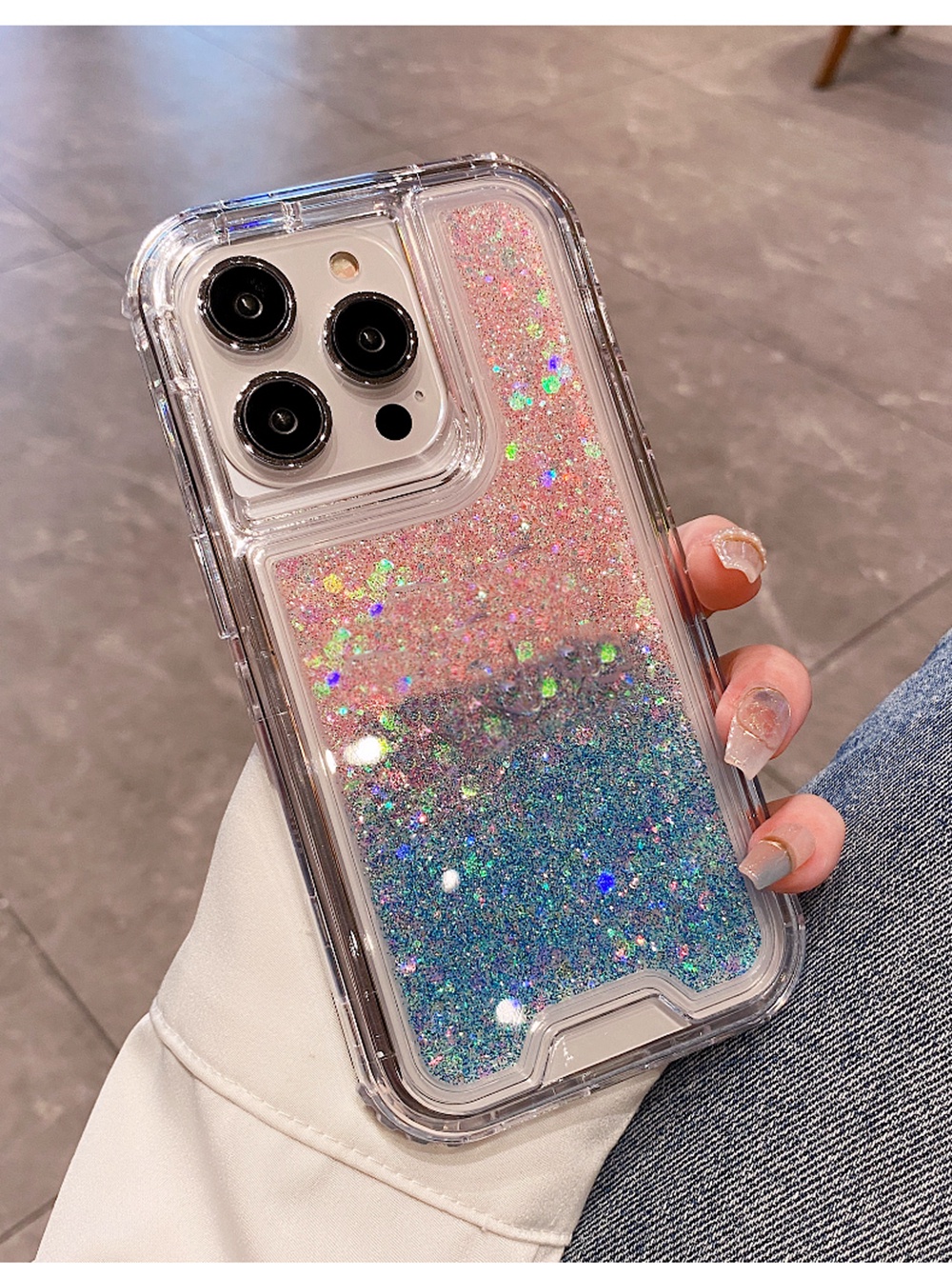 3 in1 Gradient Sequins Glitter Clear Phone Case For iPhone 11 12 13 14 ...