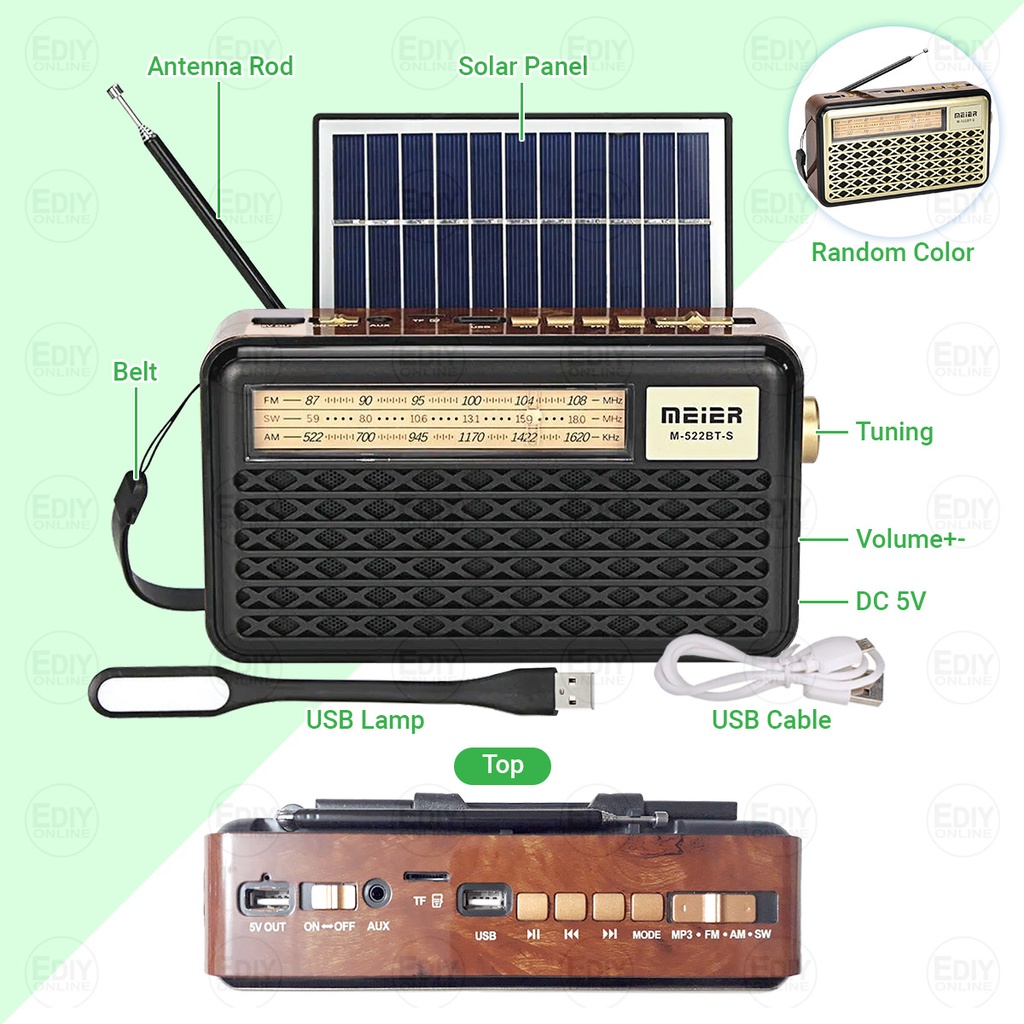 Solar Power Bank + FM Radio + USB Lamp Rechargeable Wireless Retro ...