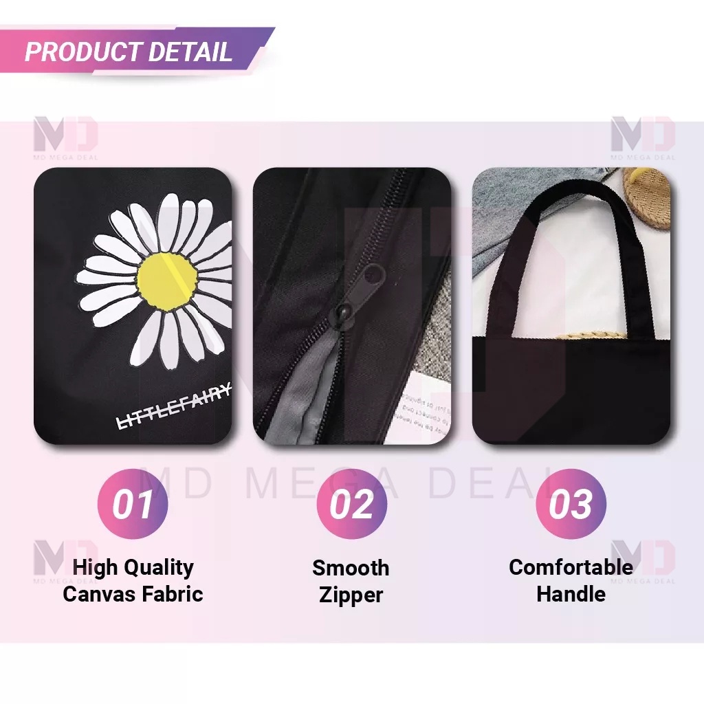 《Mega Deal》Student Tote Bag With Zip Canvas Beg Tuisyen Galas Tepi ...