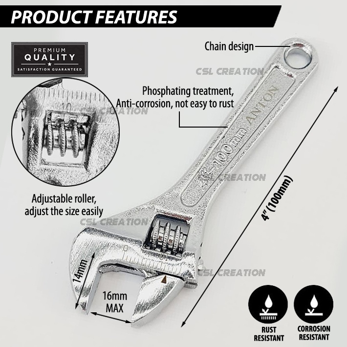 4inch Mini Adjustable Spanner Wrench Hand Tools Pocket Spanner Sepana ...