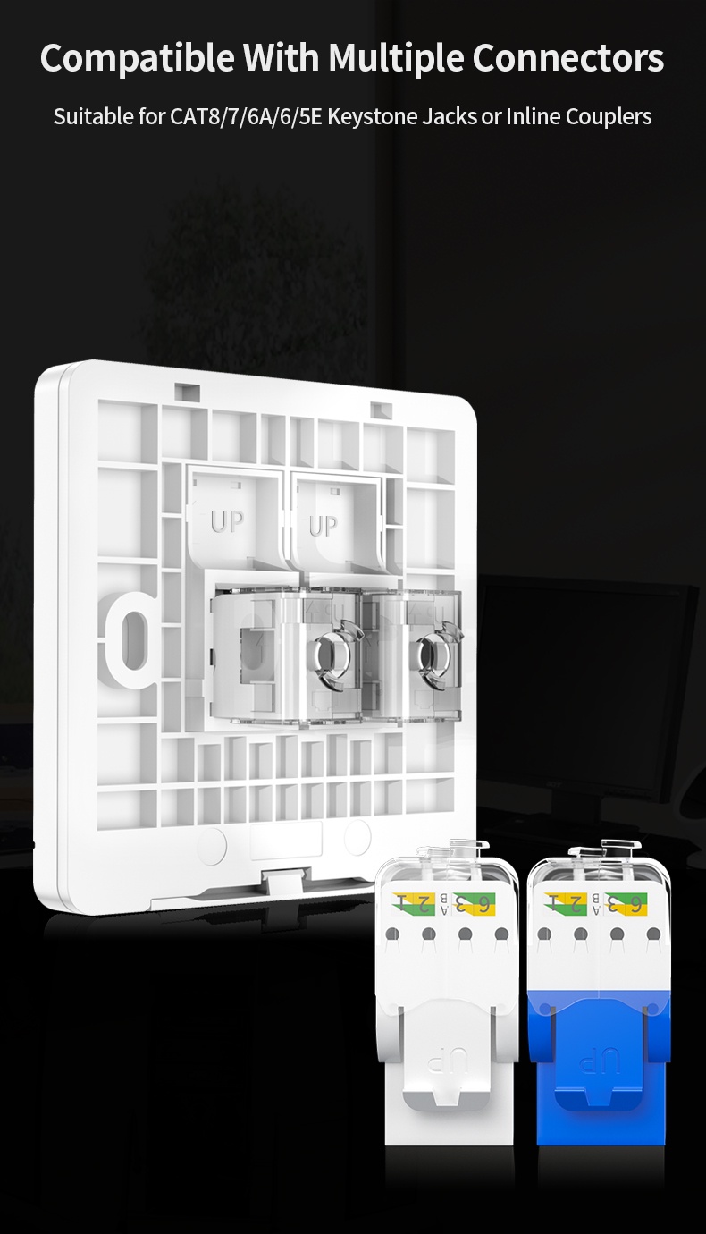 AMPCOM CAT6 Keystone Jack Faceplate with CAT6 1Gbps UTP Module Coupler ...