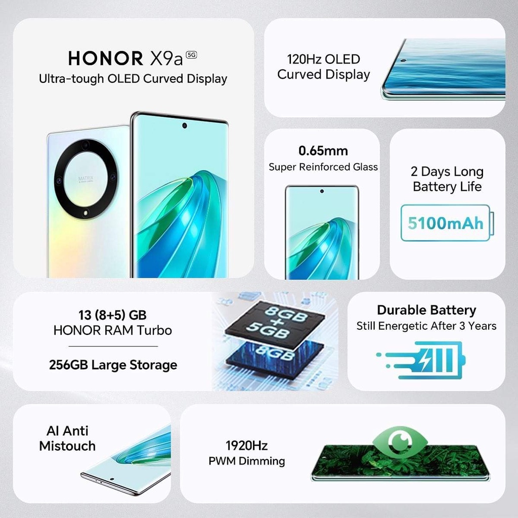 HONOR X9a 5G Smartphone | 8GB + 256GB ROM | Ultra-tough OLED Curved Display | 5100mAh Battery ...