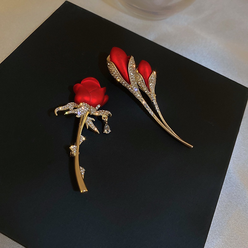 Lady Elegant Beautiful Rose Flower Brooches For Women Luxury Rhinestone ...