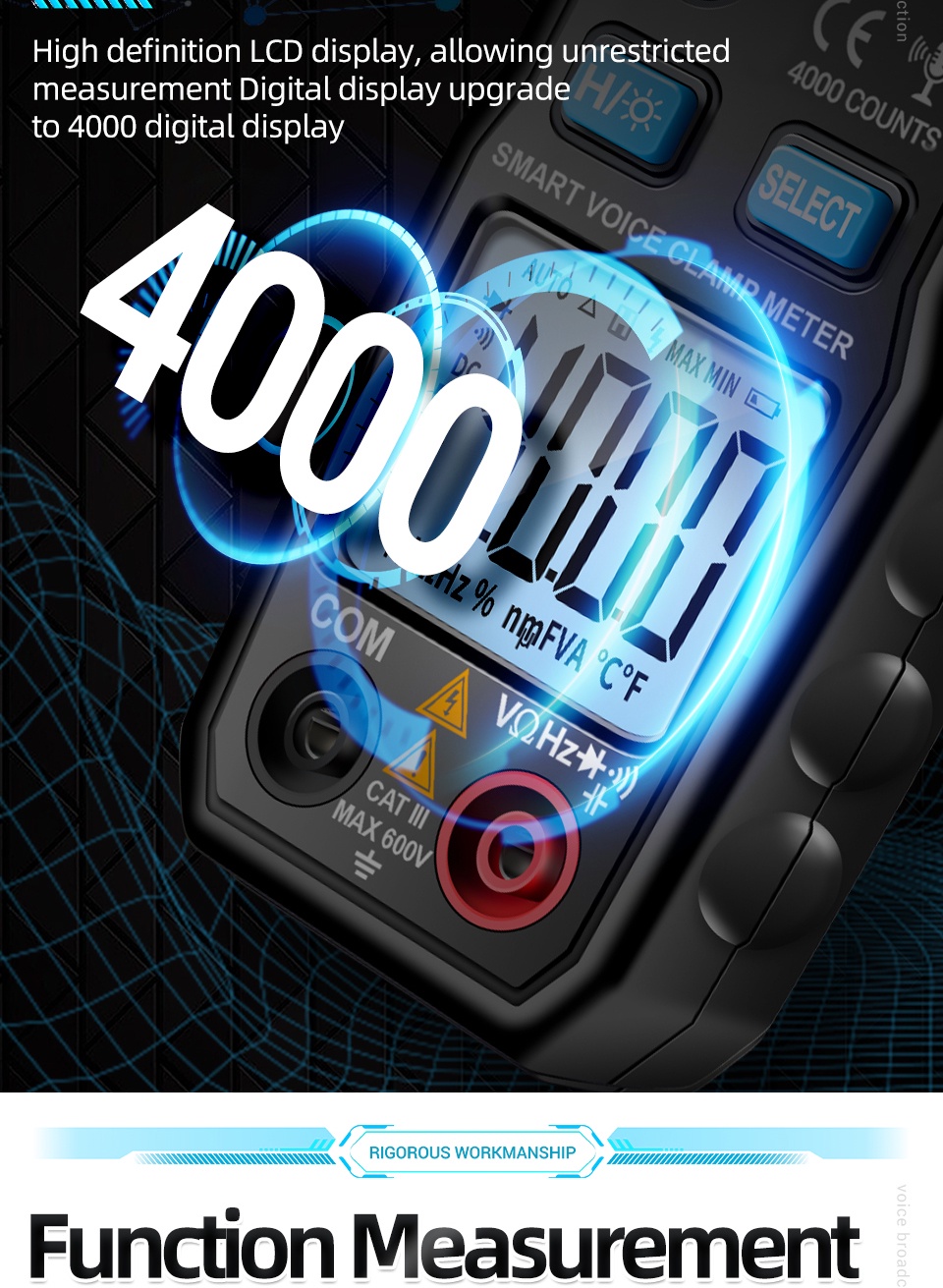 ANENG AT619 Clamp Meter AC Current Voice Broadcast Multimeter Ammeter ...