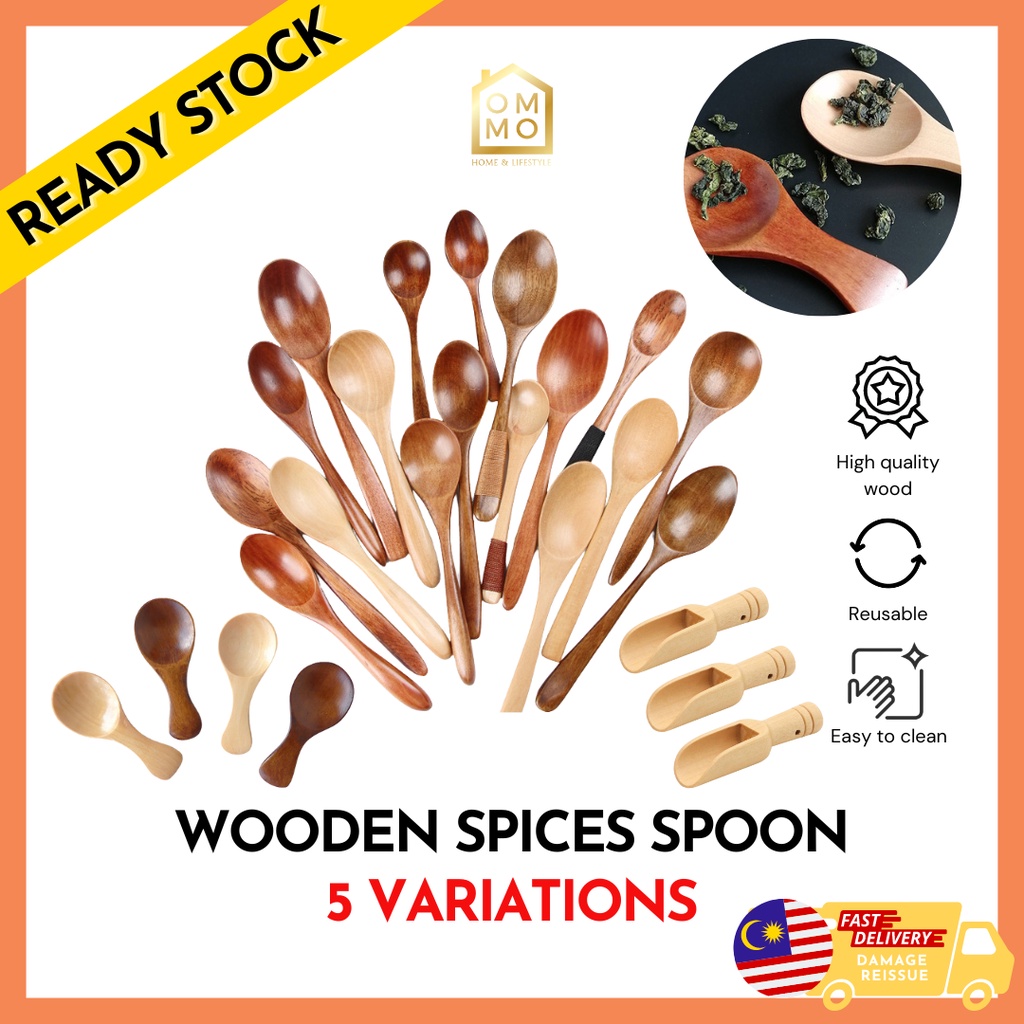 OMMO Bomie Wood Mini Spoon Spices Condiment Salt Bamboo Scoop Honey ...