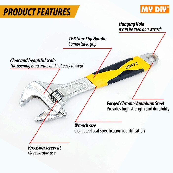MYDIYHOMEDEPOT - UOFFC CRV ADJUSTABLE SPANNER WRENCH WITH SCALE TPR ...
