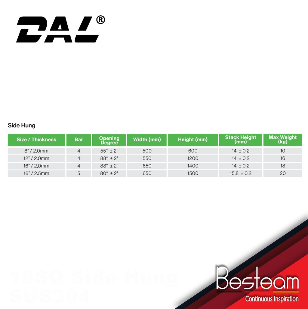 DAL 18SG Side Hung Square Groove Friction Stay SUS305 (Pair) | Shopee ...