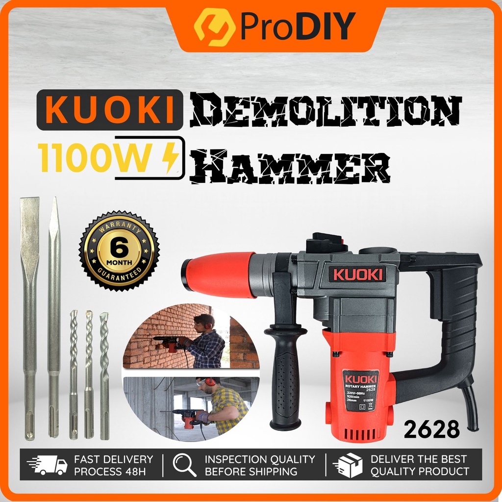 KUOKI Electric Demolition Rotary Hammer Pick Hammer And Drill Bit Heavy ...