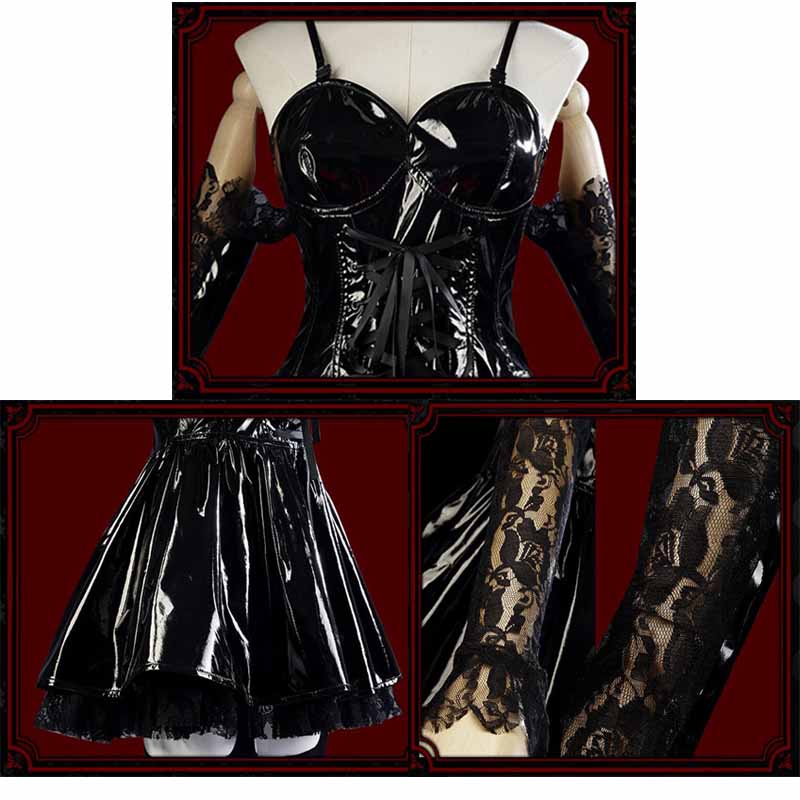Death Note Cosplay Costume Misa Amane Imitation Leather Sexy Dress ...