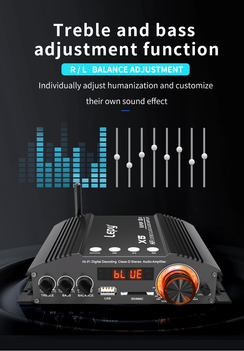 X5 100W*2 Bluetooth 5.0 Digital Class-D 2Channel for 4 Speaker Power ...