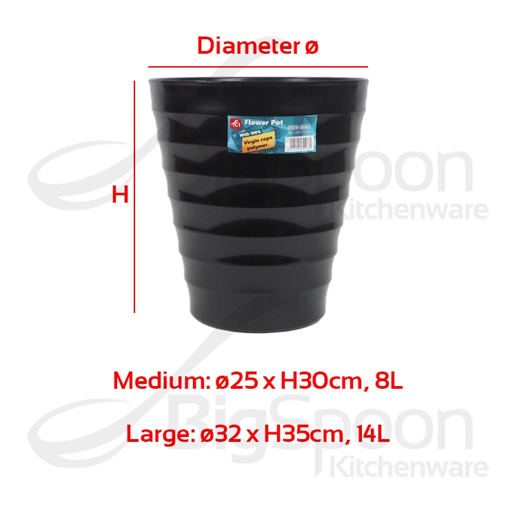 BIGSPOON FC1-541/542 Plastic Flower Pot Round Stripes | Pasu Bunga ...