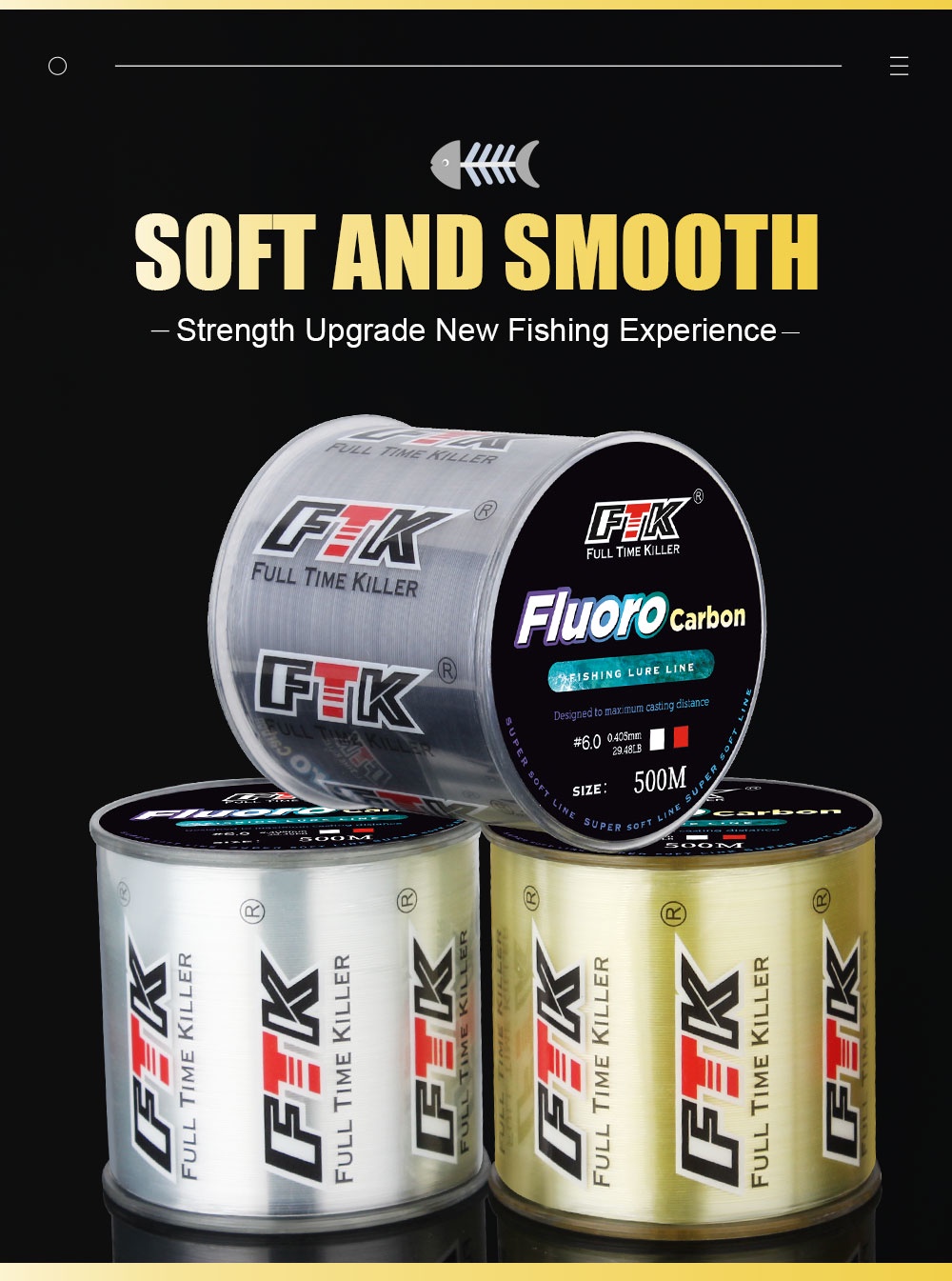 500M Fluorocarbon Coating 4.136LB-34.32LB Carbon Fiber Monofilament ...