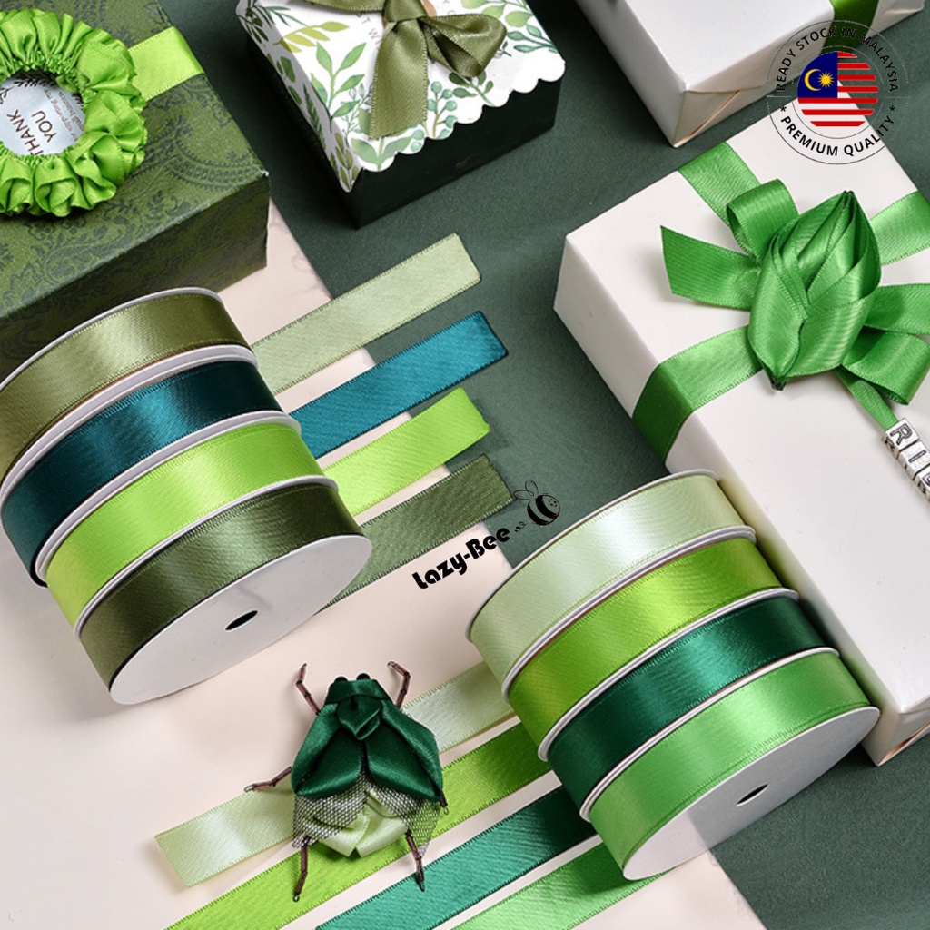 LAZY BEE Hunter Green 100 yard Premium Double Face Satin Ribbon ...