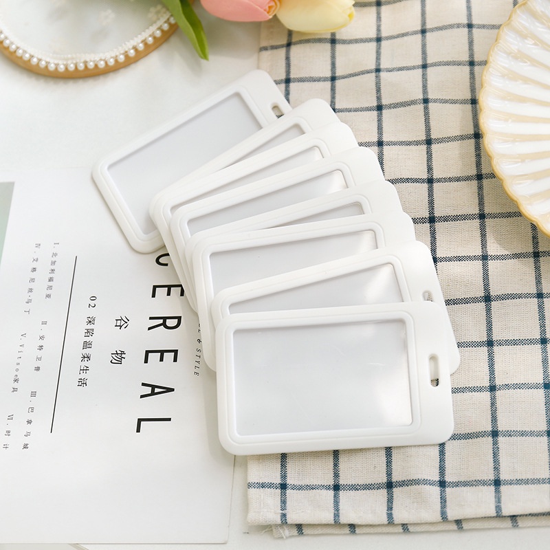 White Sliding ID Card Cover Office Work Card Holder Multi-purpose ...