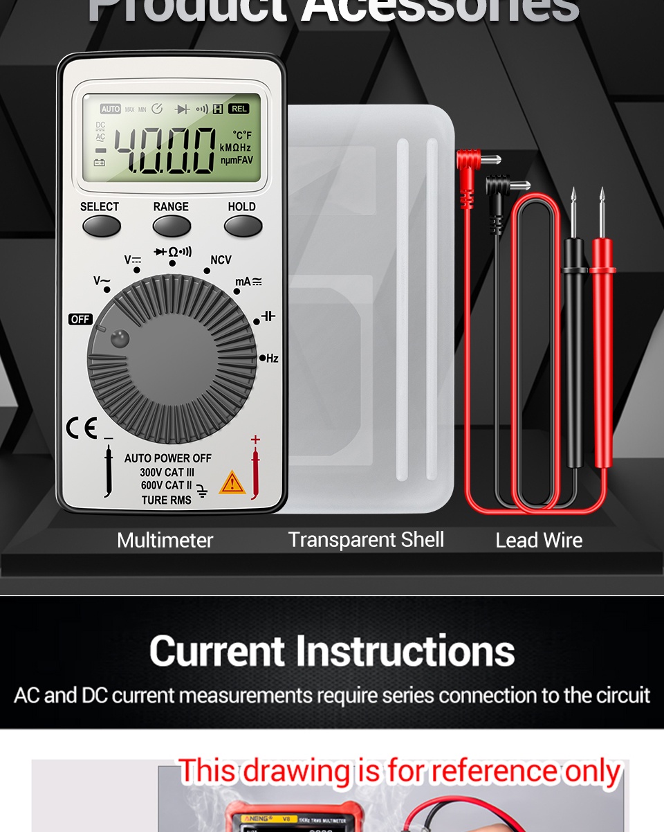 ANENG AN101 Mini Digital Multimeter1999 T-RMS AC/DC NCV Capacitance ...