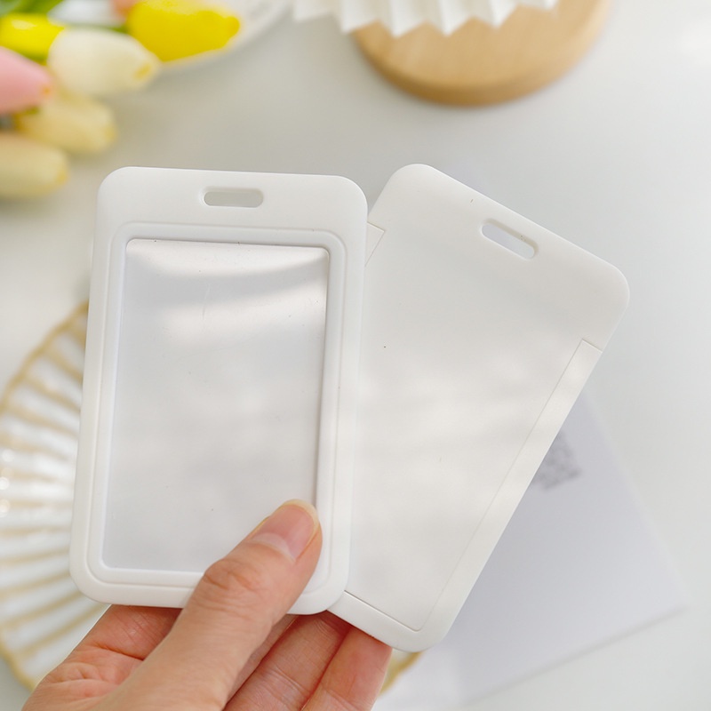 White Sliding ID Card Cover Office Work Card Holder Multi-purpose ...