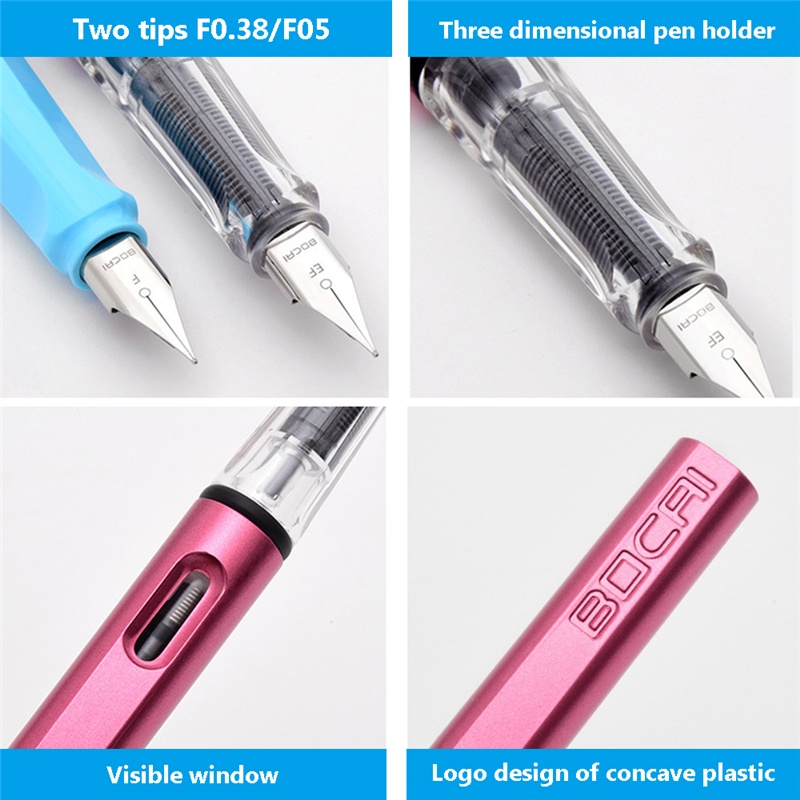 Fountain Pen Set High Quality With Replacable Black Blue Red Ink Case ...