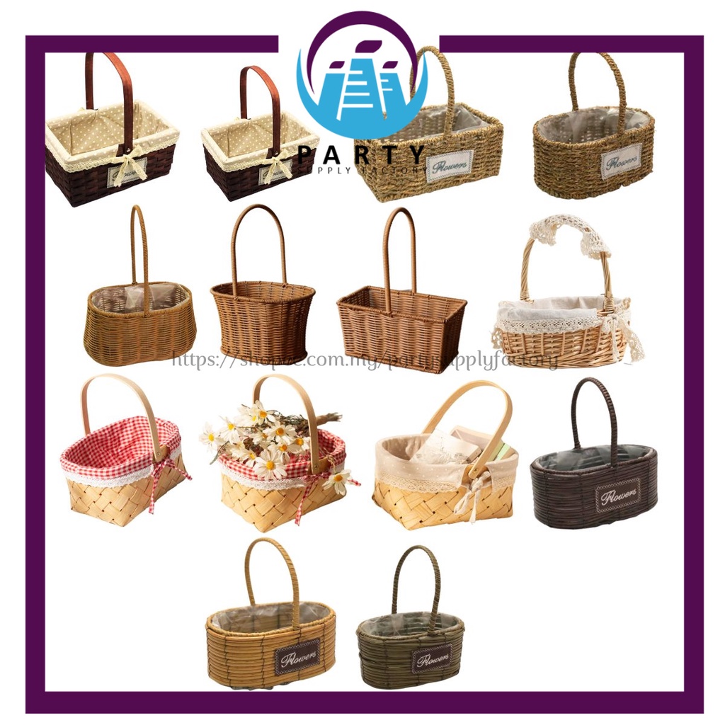 NATURAL RATTAN FLOWER BASKET WOODEN AESTHETIC PICNIC BASKET FLOWER DECO ...
