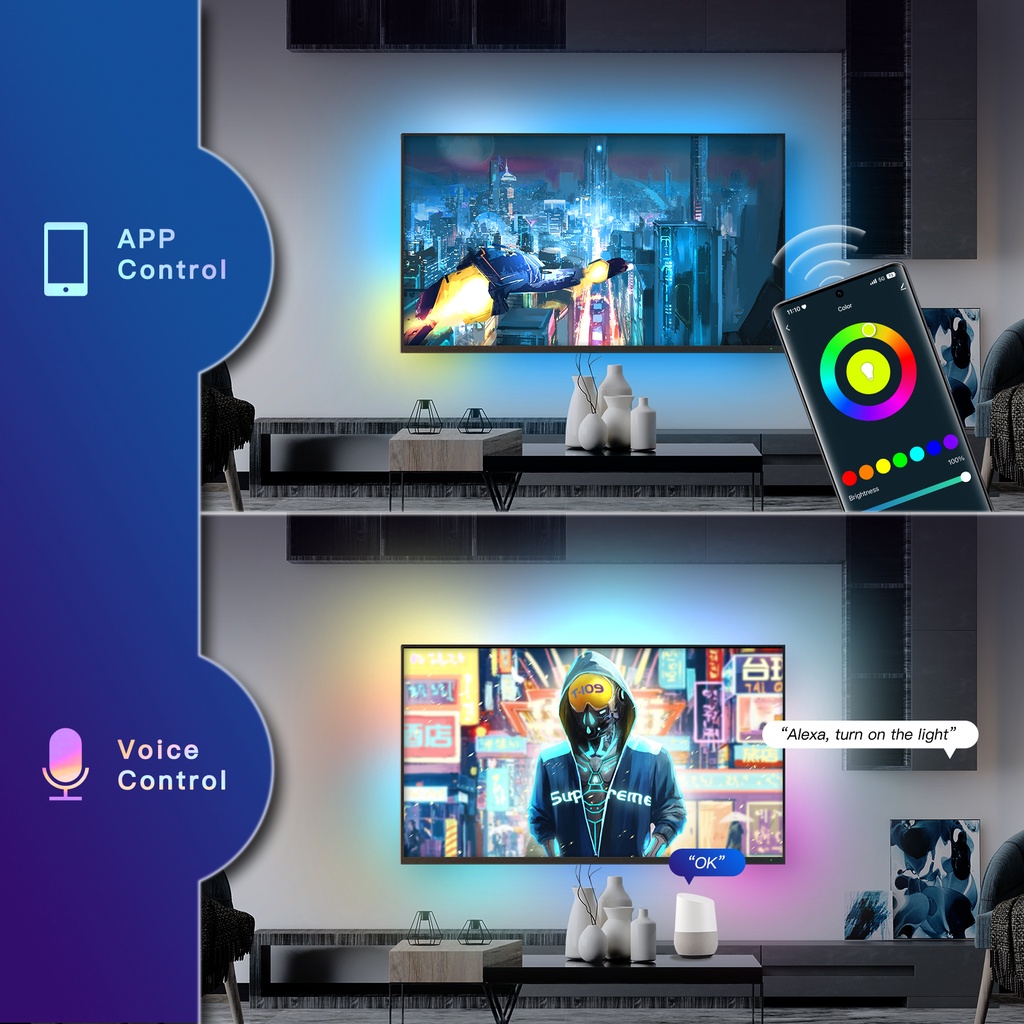 MOES Wifi Smart Ambient Lighting TV Backlight HDMI 2.0 Device Sync Box ...