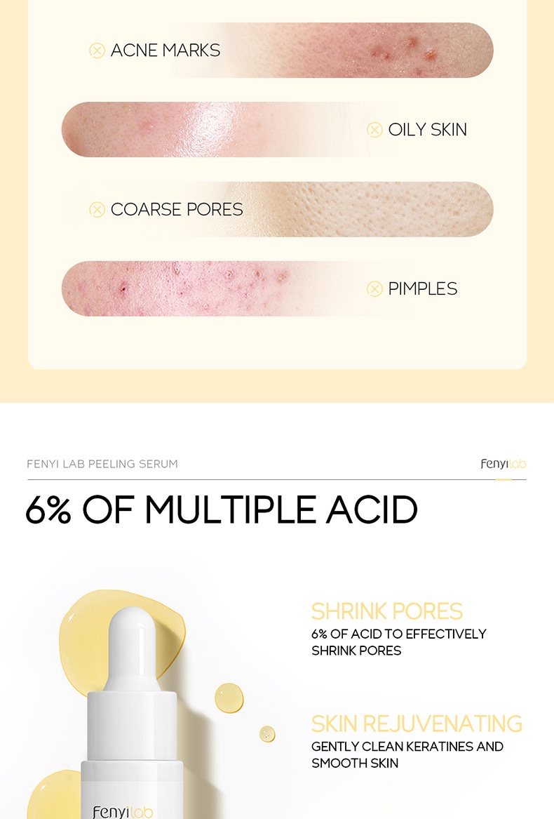 LAIKOU FENYI Lab 3% AHA Peeling Serum Niacinamide Essence Shrink Pores ...