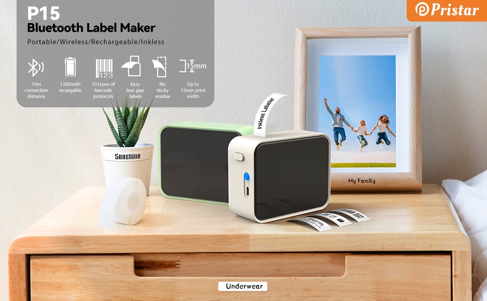 Unismar Inkless Thermal Printer P15 Portable Label Printer Bluetooth Wireless Mini Sticker ...