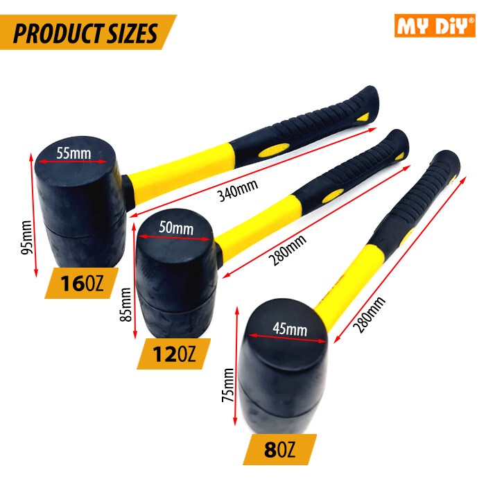 MYDIYHOMEDEPOT - UOFFC 8OZ 12OZ 16OZ Rubber Mallet Hammer Fiberglass ...