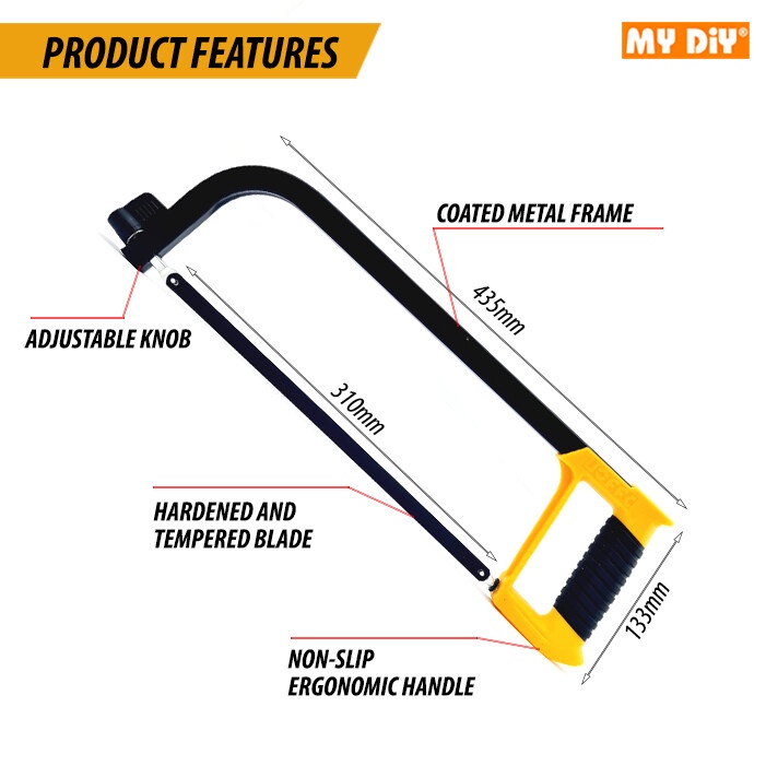 MYDIYHOMEDEPOT - UOFFC 12 INCH Hacksaw Frame Metal Hand Saw Gergaji ...