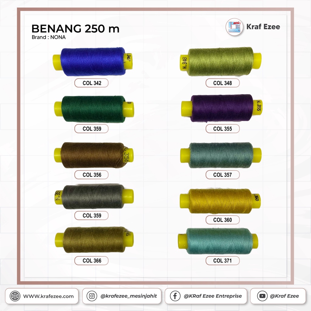 Benang 250 Meter NONA Sewing Thread / Benang Jahit Biasa [Part 2 ...