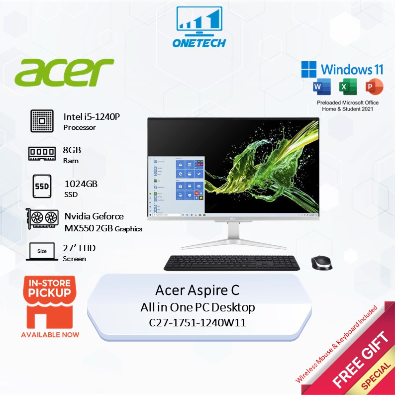 Acer Aspire C27-1751-1240W11 All In One Desktop PC (27" FHD/Intel i5 ...