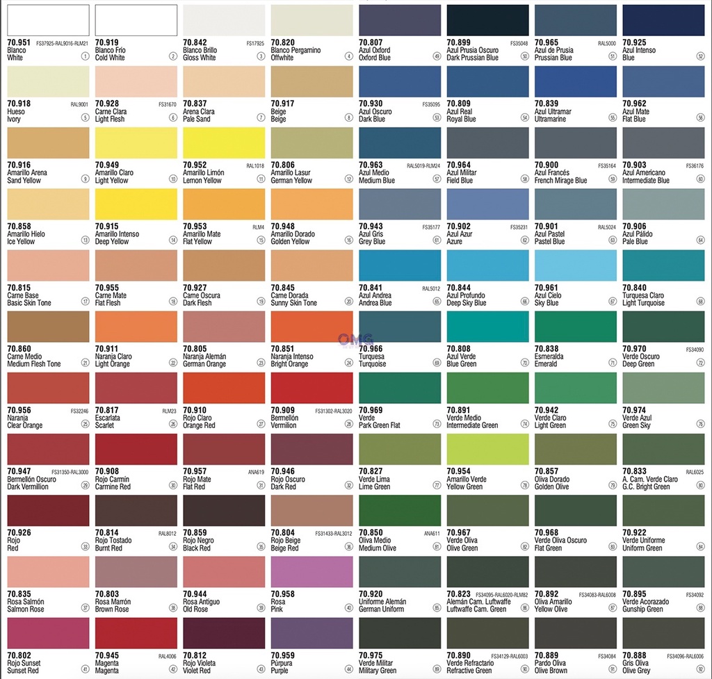 Vallejo Model Color Series 70962 - 70981 17ml Acrylic Paints Acrylic ...