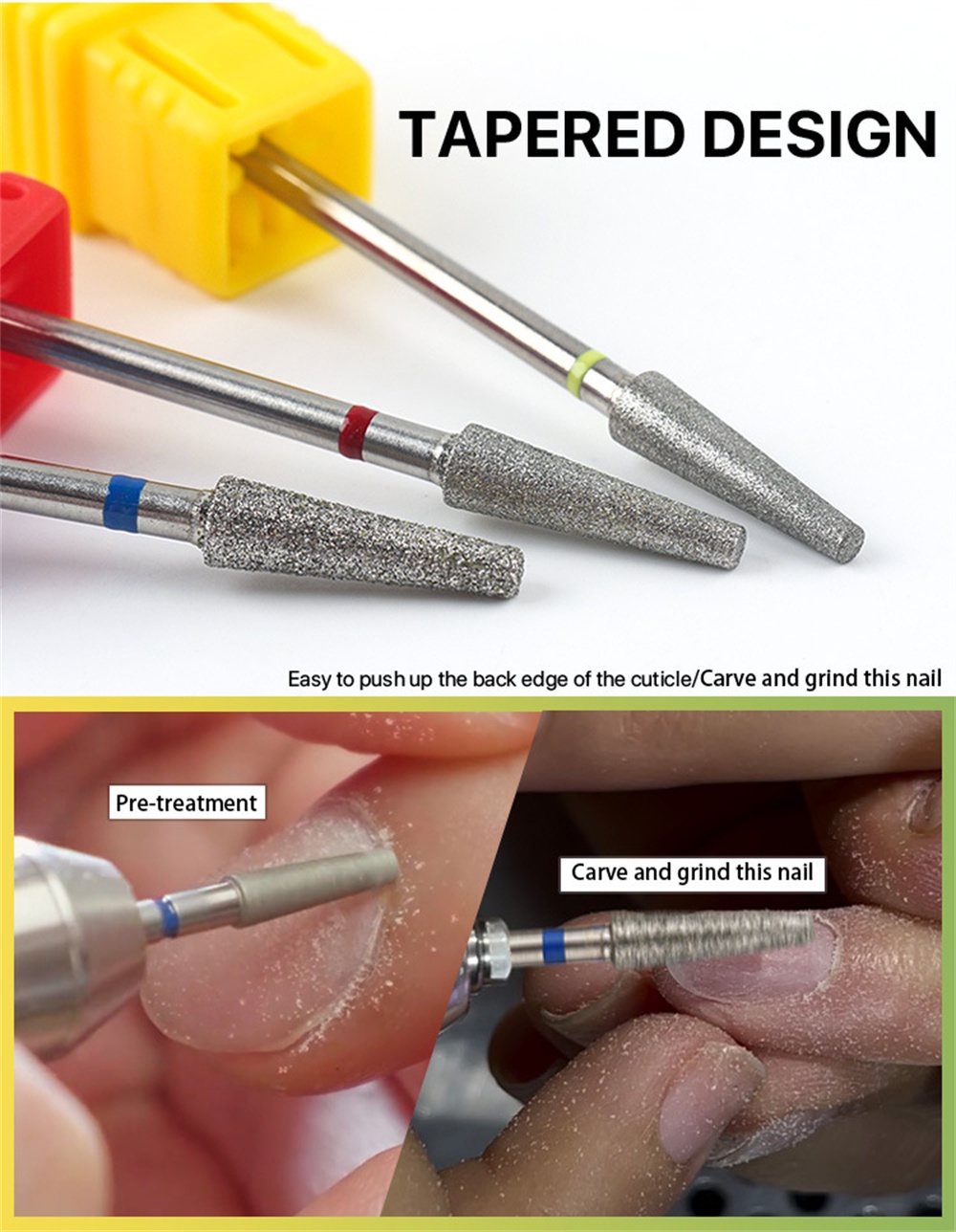 Tapered Barrel Diamond Nail File Drill Bit Cuticle Cleaner Burr Tool ...