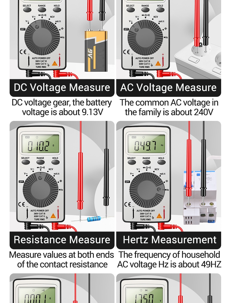 ANENG AN101 Mini Digital Multimeter1999 T-RMS AC/DC NCV Capacitance ...