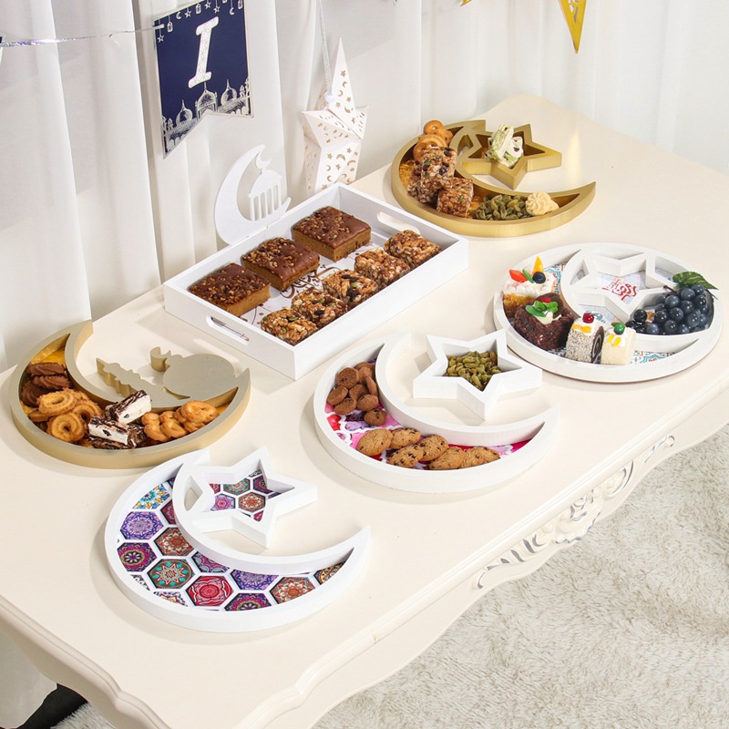 Huiran Ramadan Decoration Wooden Tray Makanan Eid Mubarak Table ...