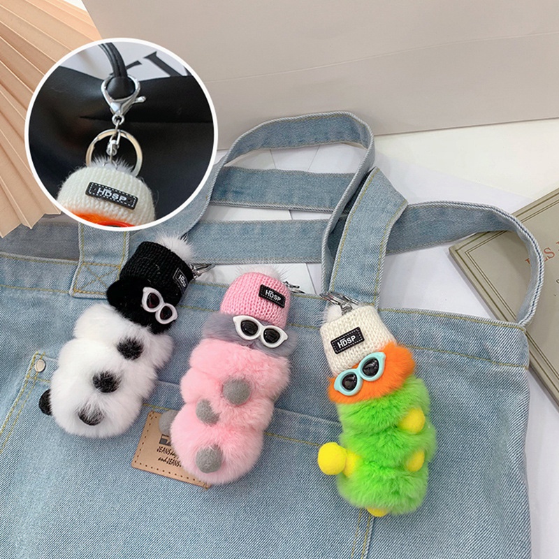 Creative Caterpillar Keychain Plush Key Ring Student Keyrings Bag TF ...