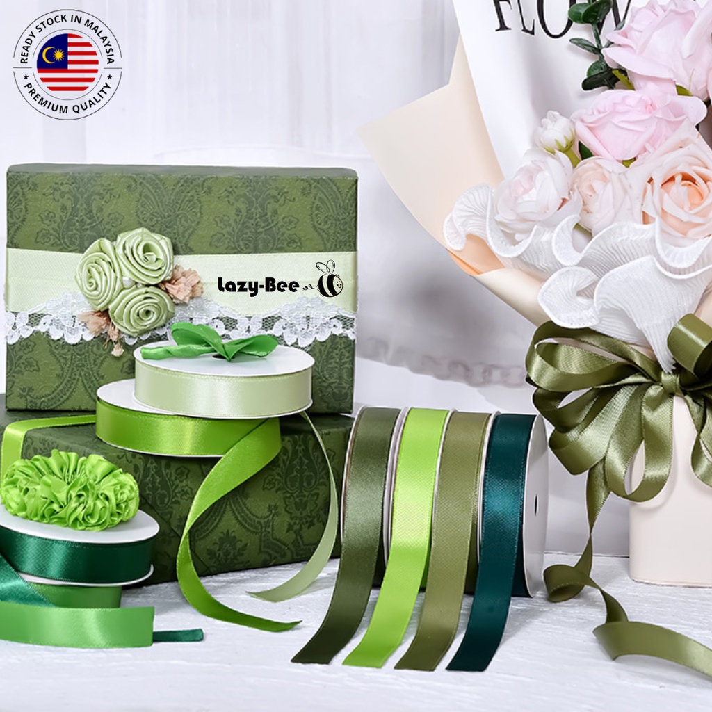 GREEN HIJAU 5 Meter 2.5cm 3.8cm 5cm Premium Double Faced Satin Ribbon ...