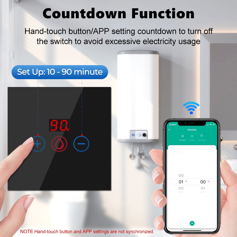 SMATRUL Tuya WiFi Smart Switch 20A Water Heater Switch Aircond Switch ...