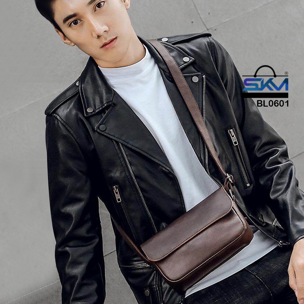 SKM Men's Plain Sling Shoulder Leather Messenger Bag BL0601 | Shopee Malaysia