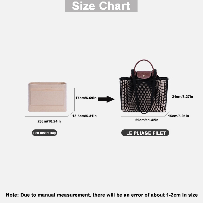 For Longchamp FILT Net Shopper Bag Felt Purse Insert Organizer Women ...