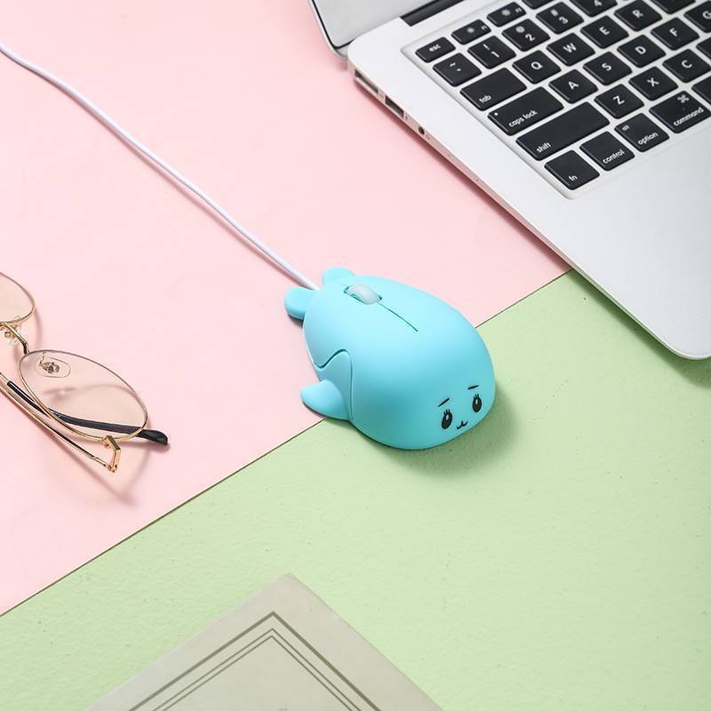 Optical Silent Wired Mouse Cute Cartoon Dolphin Retractable Line Mouse ...