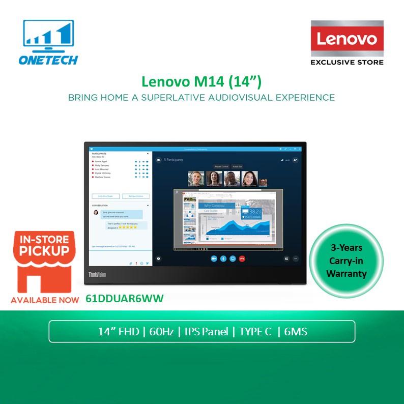 Lenovo ThinkVision M14 61DDUAR6WW Portable Mobile LCD Monitor (14" FHD ...