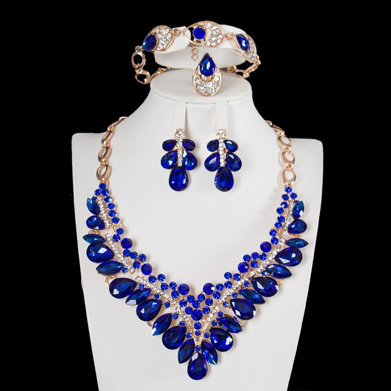 1 set of exaggerated jewelry, crystal gem necklace earrings, 4-piece ...