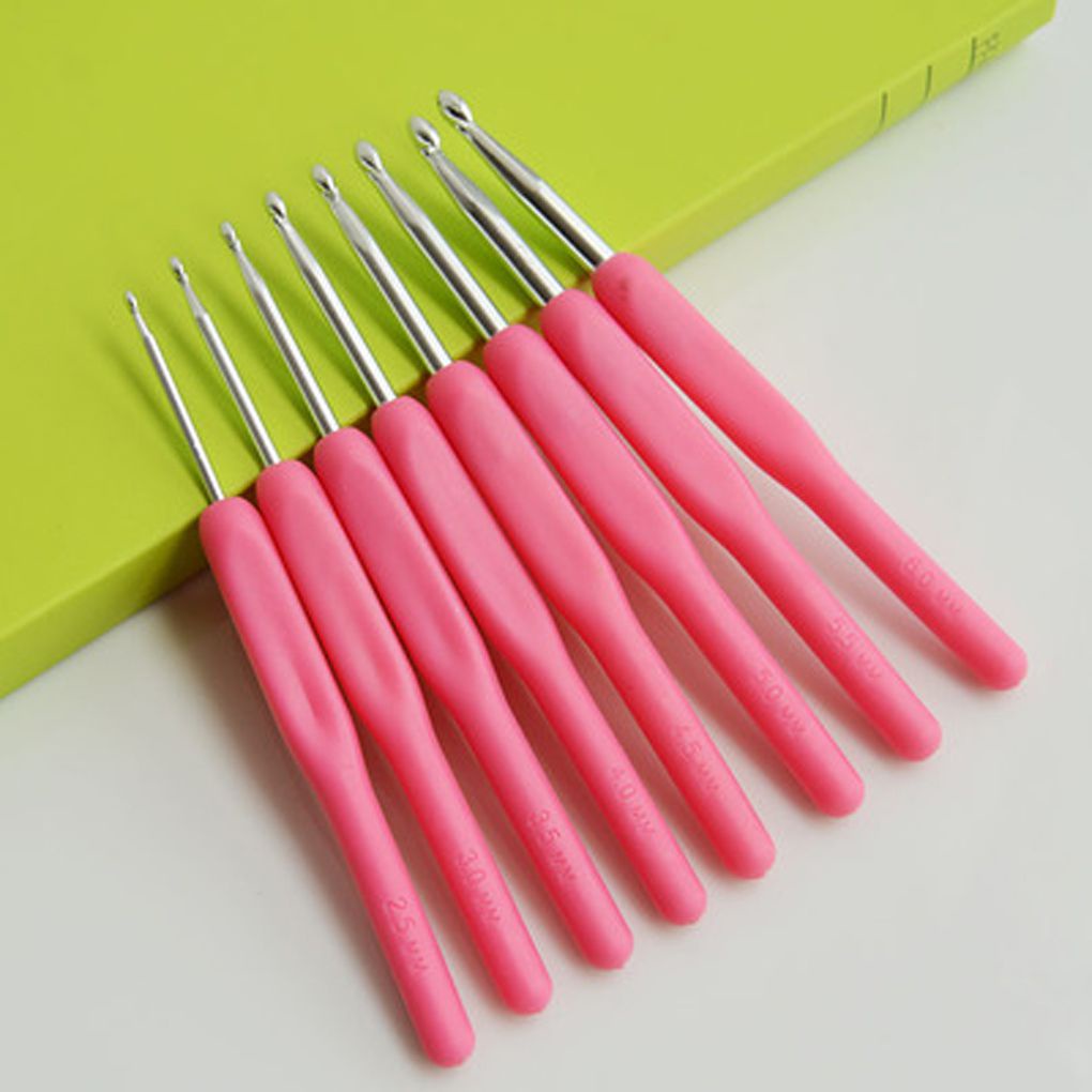 Set of 8 Knitting Crochet Tool Set with Soft Handle Aluminum Hook ...