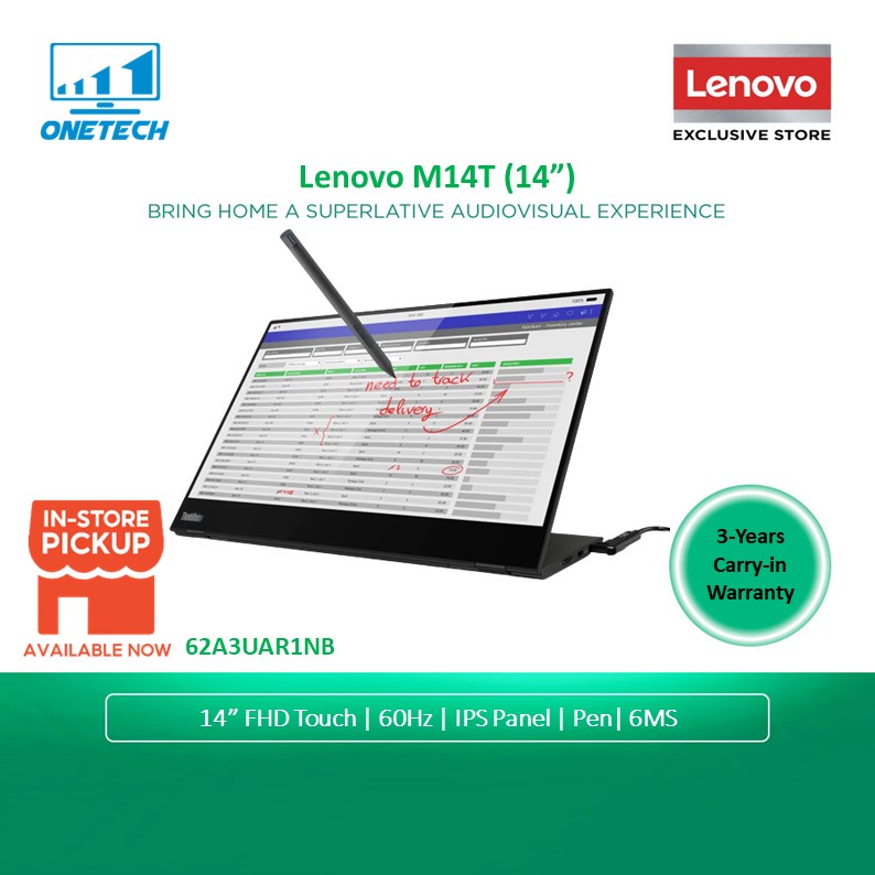 Lenovo ThinkVision M14T Portable Monitor (14" FHD IPS/6MS/60Hz/3 Years ...