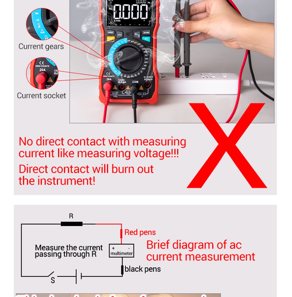 ANENG AN101 Mini Digital Multimeter1999 T-RMS AC/DC NCV Capacitance ...