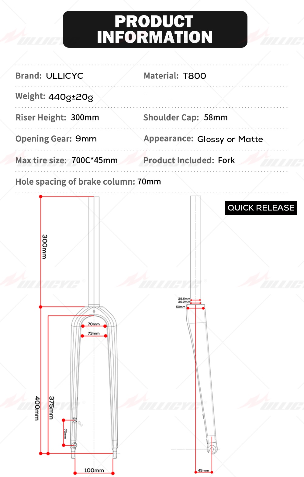700Cx45 Black Gravel Fork Full Carbon Fiber Road Bicycle Fork Disc ...