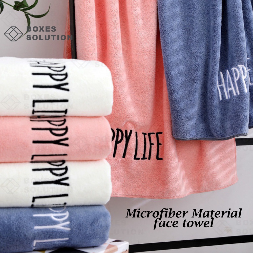VBS READY STOCK #Good Quality Happy Life Face Hand Towels 70 x 30cm 3 ...
