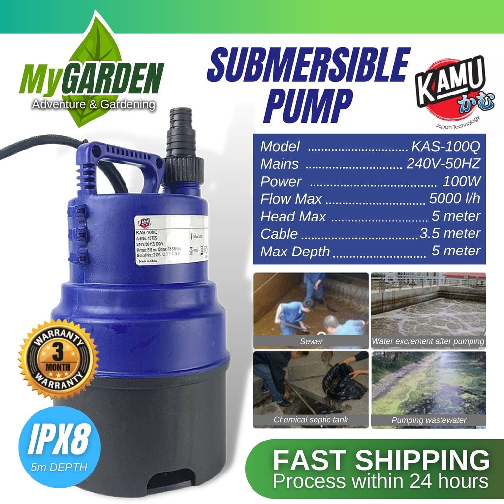 KAMU JAPAN BRAND 100W Submersible Water Pump for Clear Water Depth 5 ...