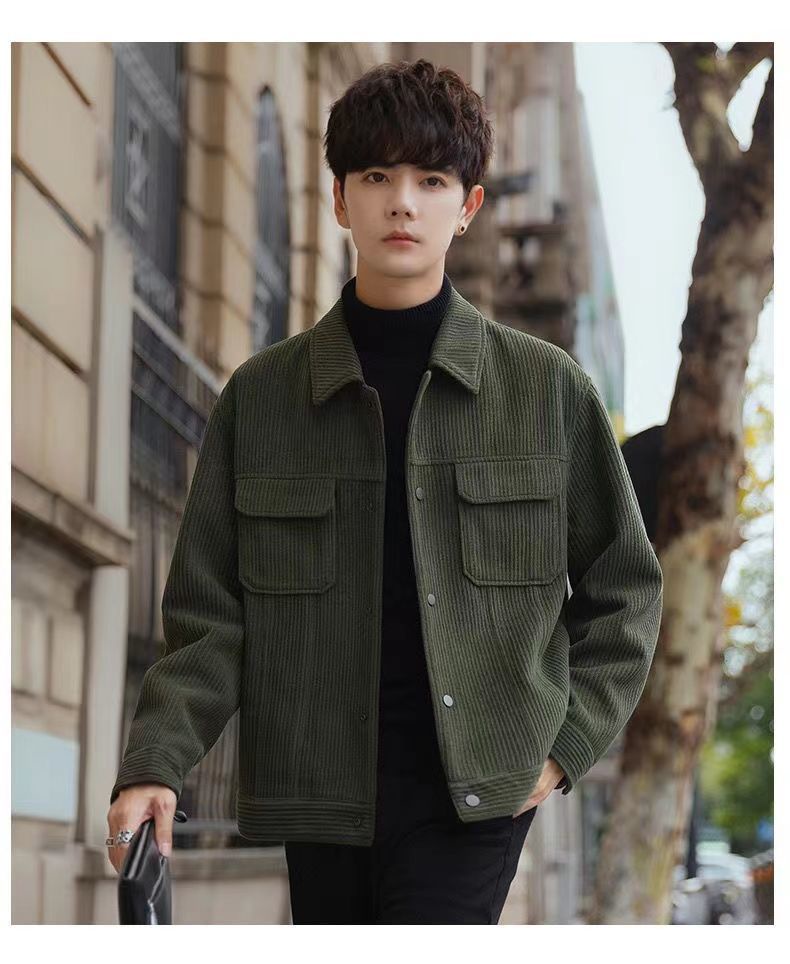 Elegant Corduroy Jacket Spring Autumn Men's Vintage Preppy Korean Coat ...